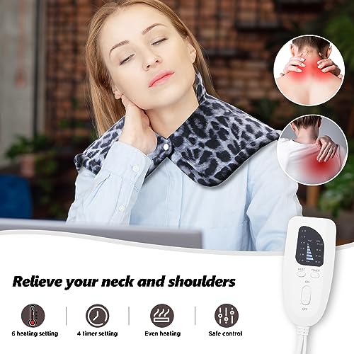 Heating Pad for Neck and Shoulders, Fabludo 2lb Weighted Large Heating Pad for Shoulder Neck Pain Relief, Gift Ideas for Women Mom Dad Girlfriend, 22"x16" (Black Leopard)