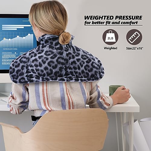 Heating Pad for Neck and Shoulders, Fabludo 2lb Weighted Large Heating Pad for Shoulder Neck Pain Relief, Gift Ideas for Women Mom Dad Girlfriend, 22"x16" (Black Leopard)