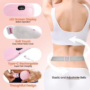 Portable Cordless Heating Pad, Heating Pads for Cramps with 3 Heat Levels and 4 Massage Modes, Mini Electric Wireless Menstrual Cramp Relief Heating Pad for Women and Girls, Pink