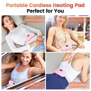 Portable Cordless Heating Pad, Heating Pads for Cramps with 3 Heat Levels and 4 Massage Modes, Mini Electric Wireless Menstrual Cramp Relief Heating Pad for Women and Girls, Pink