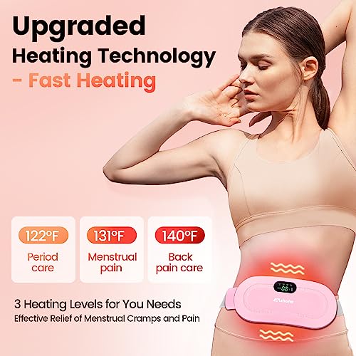 Portable Cordless Heating Pad, Heating Pads for Cramps with 3 Heat Levels and 4 Massage Modes, Mini Electric Wireless Menstrual Cramp Relief Heating Pad for Women and Girls, Pink