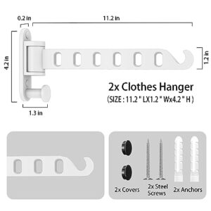 NUTSAAKK 2 Pack Folding Wall Mounted Clothes Hanger Rack with Swing Arm, Laundry Room Clothes Hanger Wall Mounted, Clothes Drying Rack with 6 Holes, 180°Rotation, Solid Aluminum (White)