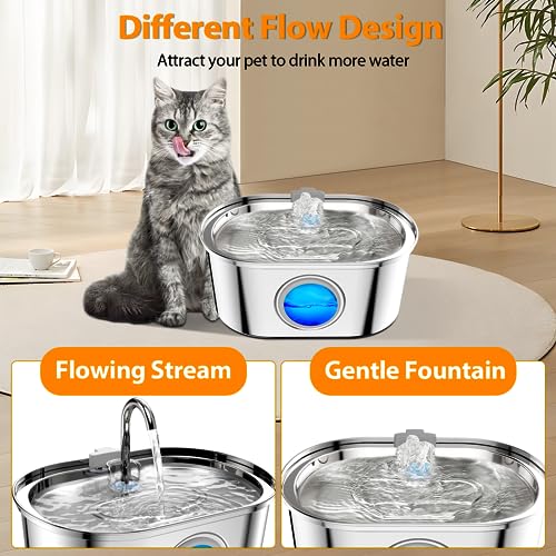 subteenmate Cat Water Fountain with Water Levels Window, 3.2L/108oz, Pet Water Fountain Stainless Steel Dog Water Dispenser, Ultra-Quiet Pump, Water Fountain for Cats Inside 3 Replacement Filters