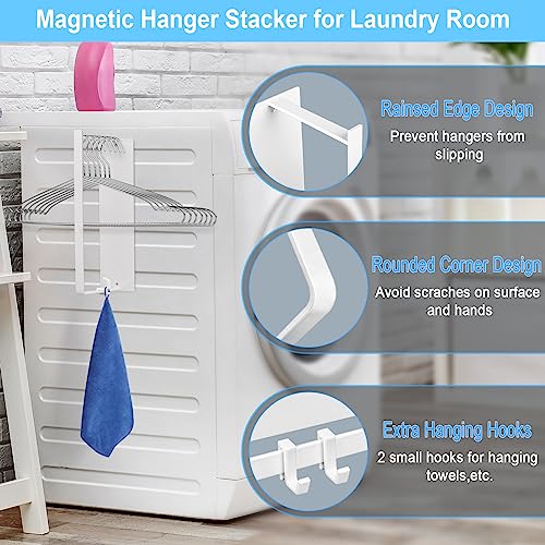 Seropy Clothes Hanger with 10 Clips Laundry Drying Rack 6 Pack, Clothes Drying Rack Stainless Steel Sock Hangerand Hanger Organizer Magnetic Hanger Holder for Washing Machine Laundry Room Organization