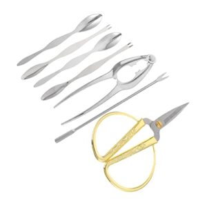 doitool 1 set crab eating tool oyster crackers stainless steel bottle opener stainless steel scissors crab leg seafood forks picks crab legs opener stainless steel tools crab scoop crusher