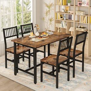 lamerge kitchen table set for 4, industrial 43.3" dining table and chairs set with metal frame, 5 piece space saving dining table set, ideal for kitchen dining room home & office