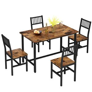 Lamerge Kitchen Table Set for 4, Industrial 43.3" Dining Table and Chairs Set with Metal Frame, 5 Piece Space Saving Dining Table Set, Ideal for Kitchen Dining Room Home & Office