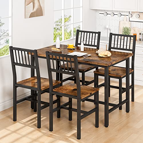 Lamerge Kitchen Table Set for 4, Industrial 43.3" Dining Table and Chairs Set with Metal Frame, 5 Piece Space Saving Dining Table Set, Ideal for Kitchen Dining Room Home & Office