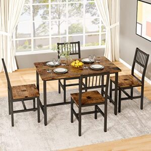 Lamerge Kitchen Table Set for 4, Industrial 43.3" Dining Table and Chairs Set with Metal Frame, 5 Piece Space Saving Dining Table Set, Ideal for Kitchen Dining Room Home & Office