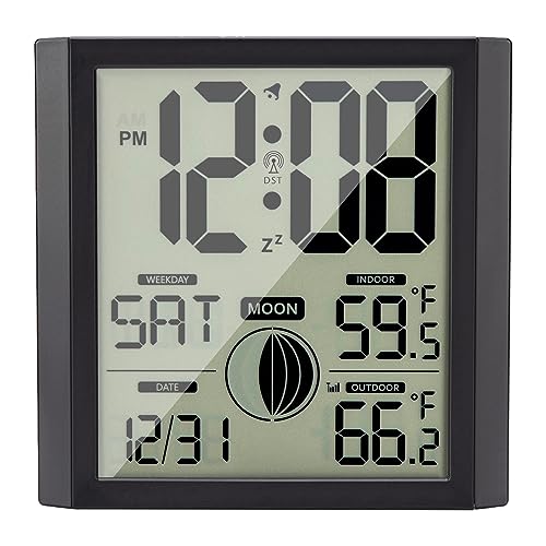 Wall Clock- Atomic Clock with Indoor Outdoor Temperature Digital Wall Clock Large Display Silent, Battery Operated Wall Clock for Bedroom Seniors Desk Living Room Office Bathroom Kitchen Shower Decor