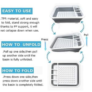 MontNorth Collapsible Dish Drying Rack with Drainboard for Drying Dishes,Foldable Design with Dinnerware Storage Tray for Kitchen Counter RV Camper Accessories