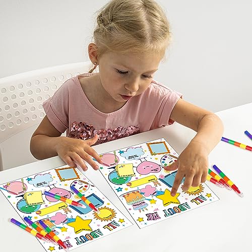 30 Pcs All About Me Coloring Posters Pack,Colorful Star Student Poster First Day of School Fill in Poster Ideas Project Chart for Preschool Elementary Kindergarten Craft Classroom Activities Supply (Colorful)