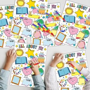 30 Pcs All About Me Coloring Posters Pack,Colorful Star Student Poster First Day of School Fill in Poster Ideas Project Chart for Preschool Elementary Kindergarten Craft Classroom Activities Supply (Colorful)