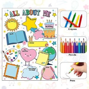 30 Pcs All About Me Coloring Posters Pack,Colorful Star Student Poster First Day of School Fill in Poster Ideas Project Chart for Preschool Elementary Kindergarten Craft Classroom Activities Supply (Colorful)