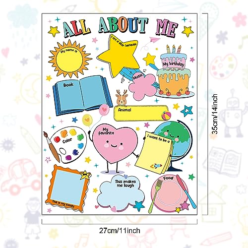 30 Pcs All About Me Coloring Posters Pack,Colorful Star Student Poster First Day of School Fill in Poster Ideas Project Chart for Preschool Elementary Kindergarten Craft Classroom Activities Supply (Colorful)