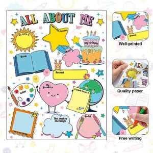 30 Pcs All About Me Coloring Posters Pack,Colorful Star Student Poster First Day of School Fill in Poster Ideas Project Chart for Preschool Elementary Kindergarten Craft Classroom Activities Supply (Colorful)