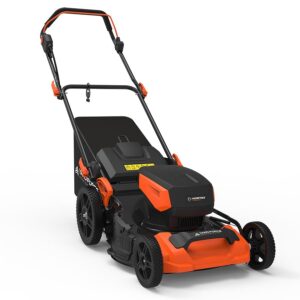 yard force 19-inch electric lawn mower yf1518-3n1, 19-inch metal decking, 1-3 inch 7 positions central cutting height, 12" rear wheel, 14 gal grass bag