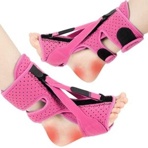 2 pack plantar fasciitis night splint, upgrade 3 adjustable straps plantar fasciitis relief night splint for women & men, relief brace for plantar fasciitis relief, achilles tendonitis and foot drop (black/blue/purple/pink)