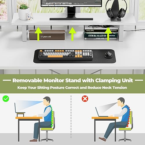 Homieasy L Shaped Computer Desk with Storage File Drawer, Reversible Home Office Desk with Recessed Power Strip and Led Strip, Corner Gaming Desk Work Study Table with Monitor Stand, White