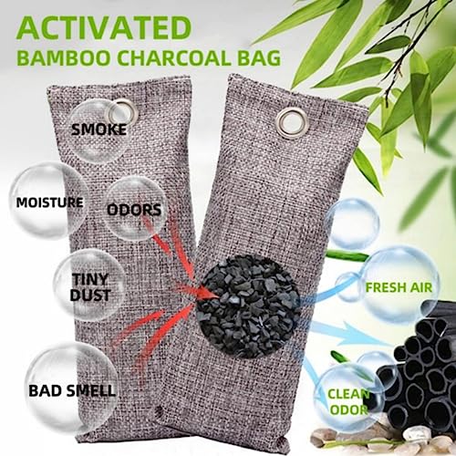 Bamboo Charcoal Air Purifying Bag, Activated Charcoal Bags Odor Absorber, Moisture Absorber, Shoe Deodorizer, Natural Car Air Freshener, Odor Elimination and Fresh Air (2.65oz/75g*2 Pack)