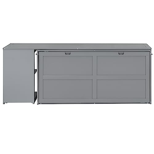 NCKMYB Queen Murphy Cube Bed Murphy Bed with Rotable Desk, Murphy Chest Bed with Storage Shelves for Guest Room or Small Spaces, Grey