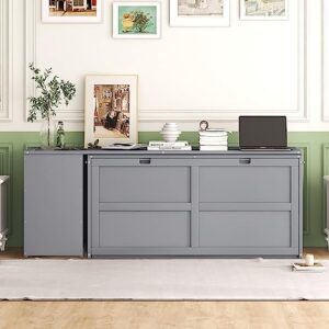 NCKMYB Queen Murphy Cube Bed Murphy Bed with Rotable Desk, Murphy Chest Bed with Storage Shelves for Guest Room or Small Spaces, Grey