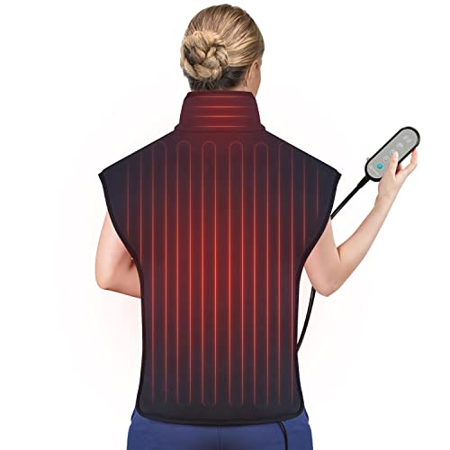 Comfier Large Heating Pad for Neck and Shoulder,Calming Heated Back Wrap with 6 Heating Level,Heating Pad for Back Pain Relief,Wearable Full Body Heating Pad with 10 Timing Setting,Gifts for Men&Women