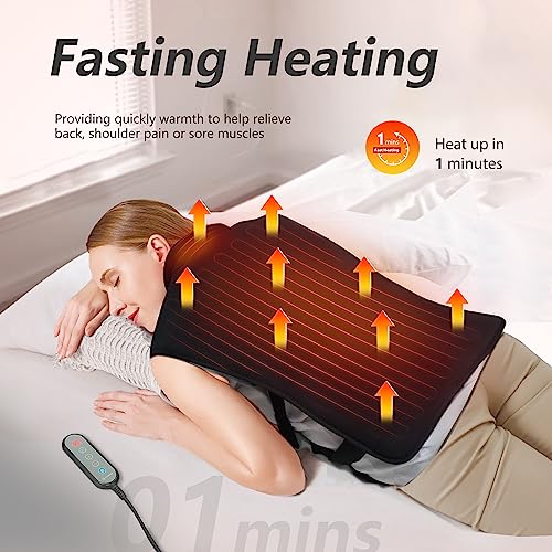 Comfier Large Heating Pad for Neck and Shoulder,Calming Heated Back Wrap with 6 Heating Level,Heating Pad for Back Pain Relief,Wearable Full Body Heating Pad with 10 Timing Setting,Gifts for Men&Women