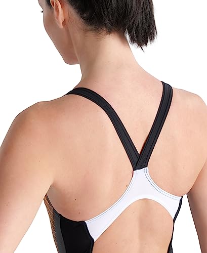 Arena Women's Standard Feel Threefold V Back Swimsuit, Black/Asphalt/White