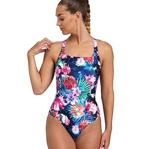 Arena Women's Standard Feel Flower Control Pro Back Swimsuit US, Black/Black Multi