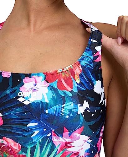 Arena Women's Standard Feel Flower Control Pro Back Swimsuit US, Black/Black Multi