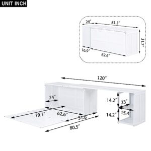 DaiNNCN Foldable Murphy Bed Queen Size with Rotating Desk and Storage Shelves,Space-Saving-White