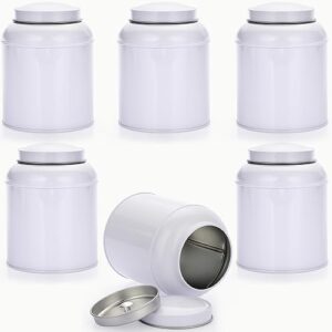 juxyes pack of 6 tea tins canister with airtight double lids, 18oz loose leaf tea storage airtight kitchen canisters, round tins can box for storage loose tea coffee herbs and spices, white