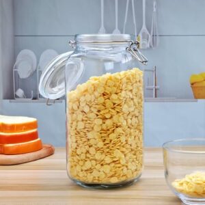 Flrolove 74 oz/2200ml Glass Storage Jars with Airtight Lids,Pantry Storage Containers with Lids Airtight,Square Large Food Storage Containers Set of 3,Perfect for Kitchen Canning Cereal/Pasta/Sugar