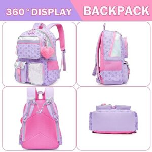 Meetbelify Backpack for Girls School Bag Aesthetic Backpack for Elementary Student Teen Girls Cute Bookbag Kids Kawaii Backpack for Girls 8-10