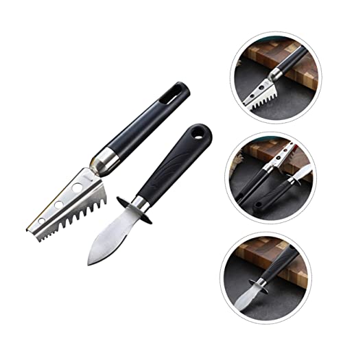 BESTonZON 2pcs Oyster Knife Fish Skin Brush Oyster Shucking Knife Oyster Opener Household Cleaner Japanese Tools Cleaning Tools Oyster Shucking Tools Open Shell Tool Seafood Shucking Tools