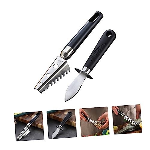 BESTonZON 2pcs Oyster Knife Fish Skin Brush Oyster Shucking Knife Oyster Opener Household Cleaner Japanese Tools Cleaning Tools Oyster Shucking Tools Open Shell Tool Seafood Shucking Tools