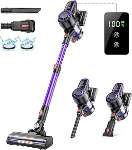 wlupel cordless vacuum cleaner, 400w stick vacuum cleaner with 30kpa powerful suction, lightweight handheld vacuum led display for carpet and floor, pet hair (hero 8-purple)