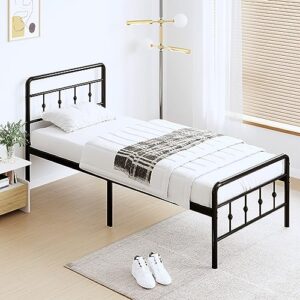 DiaOutro Classic Metal Platform Twin Bed Frames with Headboard and Footboard, 16 Inch No Box Spring Needed Heavy Duty Victorian Style Iron-Art Mattress Foundation/Under Bed Storage