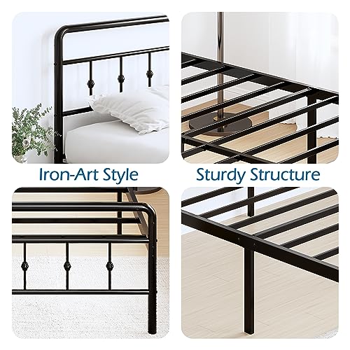 DiaOutro Classic Metal Platform Twin Bed Frames with Headboard and Footboard, 16 Inch No Box Spring Needed Heavy Duty Victorian Style Iron-Art Mattress Foundation/Under Bed Storage