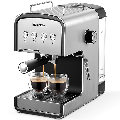 Ihomekee Espresso Machine 15 Bar, Coffee Maker for Cappuccino and Latte Maker with Milk Frother Steam Wand, Fast Heating Coffee Machine for Home, Office - CM6822, Silver