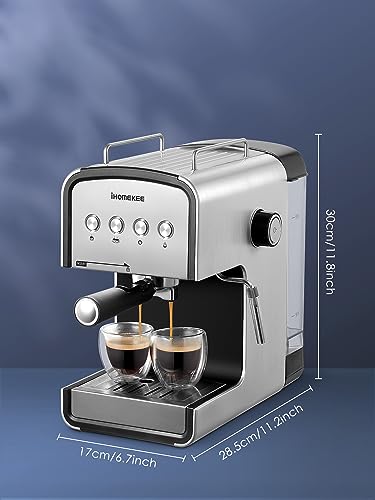 Ihomekee Espresso Machine 15 Bar, Coffee Maker for Cappuccino and Latte Maker with Milk Frother Steam Wand, Fast Heating Coffee Machine for Home, Office - CM6822, Silver