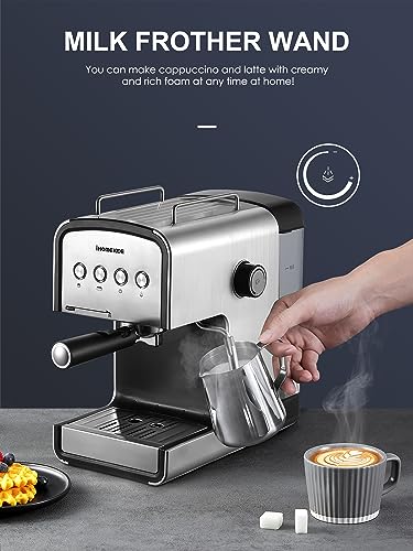 Ihomekee Espresso Machine 15 Bar, Coffee Maker for Cappuccino and Latte Maker with Milk Frother Steam Wand, Fast Heating Coffee Machine for Home, Office - CM6822, Silver