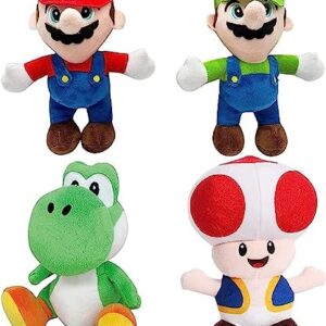 HJINH Ultra Mario All Star Collection,Mario Plush Toys and Luigi Stuffed Plush Toys,Yoshi and Toad Stuffed Plush Toys,Set of 4 Plushie Doll 9.8 inches