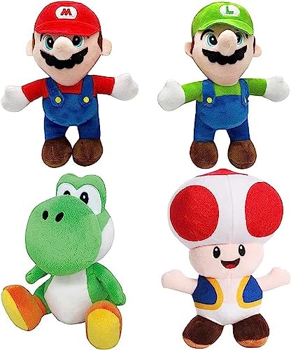 HJINH Ultra Mario All Star Collection,Mario Plush Toys and Luigi Stuffed Plush Toys,Yoshi and Toad Stuffed Plush Toys,Set of 4 Plushie Doll 9.8 inches