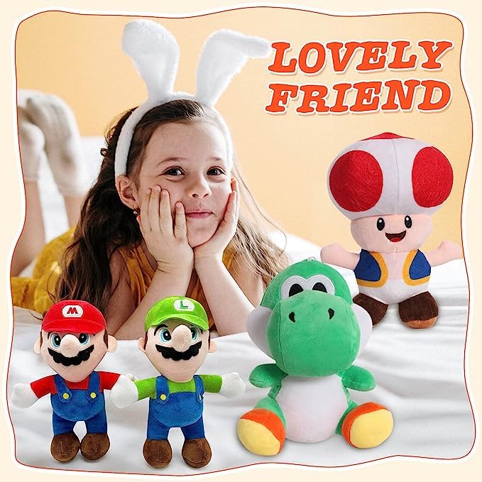 HJINH Ultra Mario All Star Collection,Mario Plush Toys and Luigi Stuffed Plush Toys,Yoshi and Toad Stuffed Plush Toys,Set of 4 Plushie Doll 9.8 inches