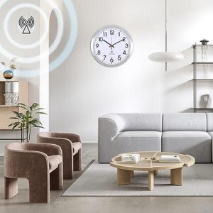 Vigorwise Atomic Analog Wall Clock, 14 Inch Radio Controlled Sets Automatically Wall Clock, Aluminum Frame Wall Clock Decorative for Home Kitchen Living Room Bedroom Office School