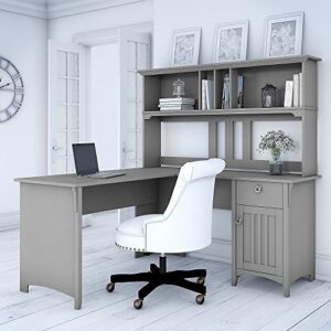 Bush Furniture Salinas L Shaped Desk and Hutch, Cape Cod Gray & Salinas Lateral File Cabinet in Cape Cod Gray