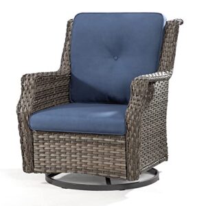 Meetleisure Outdoor Swivel Rocker Patio Chair - 360 Degree Patio Swivel Glider Chair with 3.5" Premium Olefin Fabric Cushions(Mixed Grey/Blue)