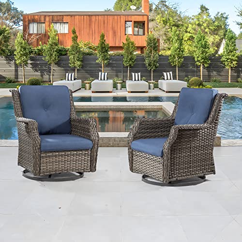 Meetleisure Outdoor Swivel Rocker Patio Chair - 360 Degree Patio Swivel Glider Chair with 3.5" Premium Olefin Fabric Cushions(Mixed Grey/Blue)